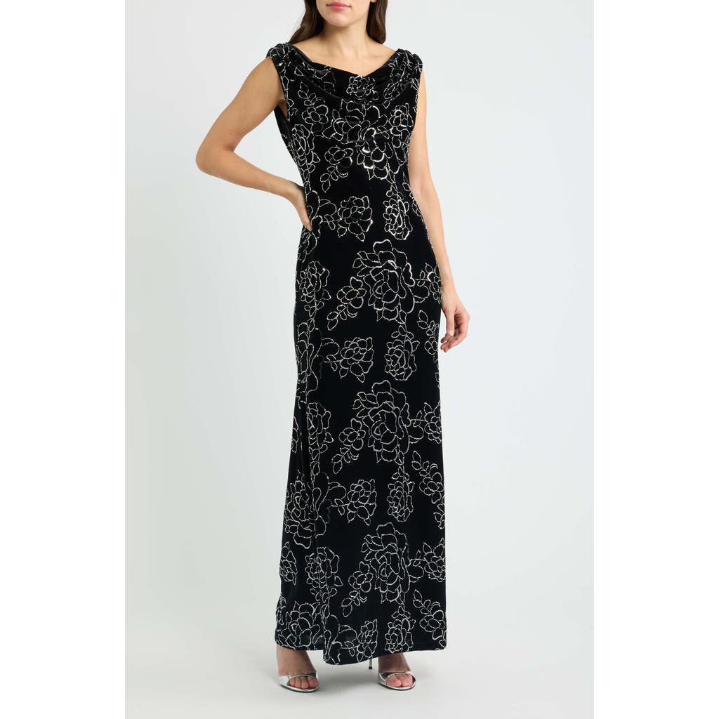 ELIZA J Eliza J Floral Sequin Velvet Gown